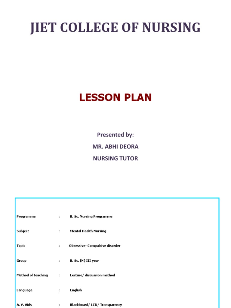 Lesson Plan - OCD | PDF | Obsessive–Compulsive Disorder | Psychotherapy