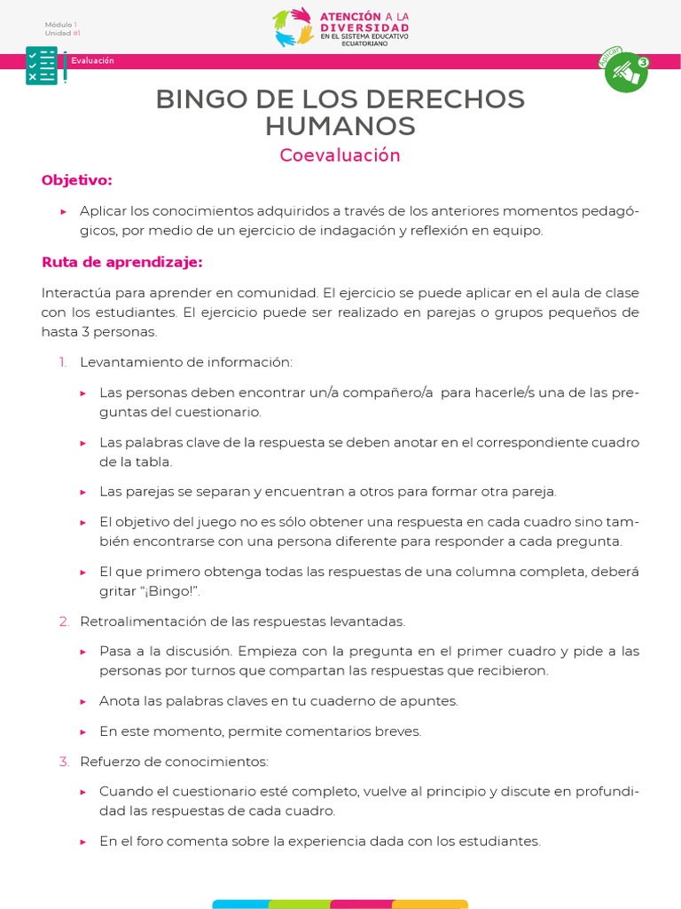 Bingo de Derechos Humanos: Actividad Educativa | PDF | Violación