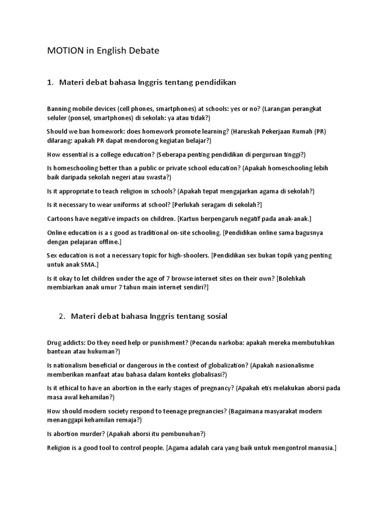 Topik Debat Bahasa Inggris tentang Pendidikan | PDF