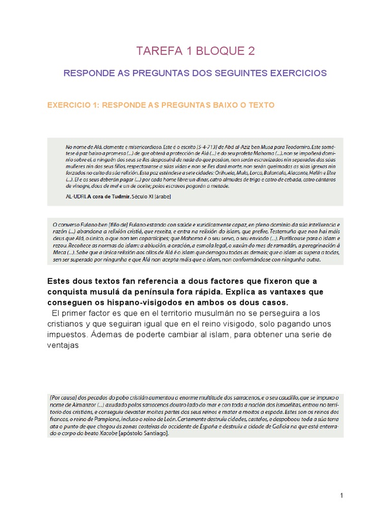 Tarefa 1 - Bloque 2 - Historia Medieval | PDF | España | Edades medias
