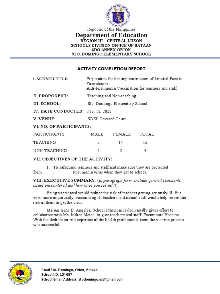 Department of Education: Activity Completion Report | PDF | Teachers | Schools