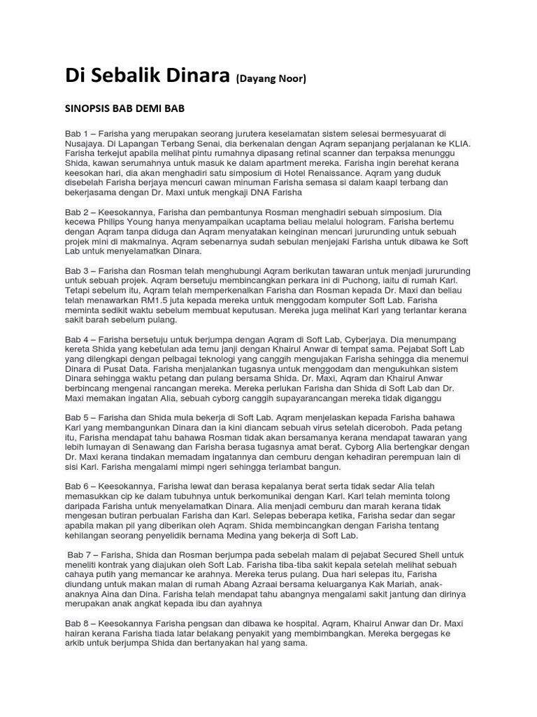 Di Sebalik Dinara: (Dayang Noor) Sinopsis Bab Demi Bab | PDF
