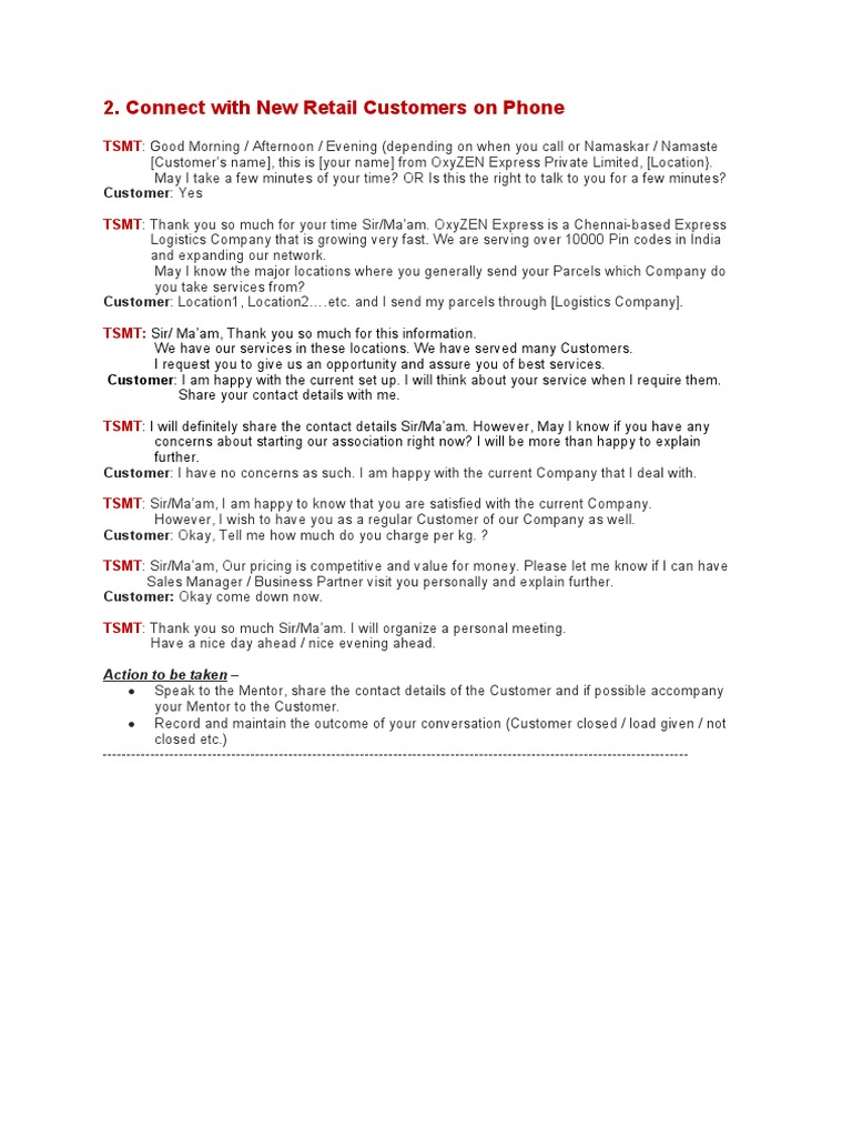 Retail Customer Call Script Sample | PDF | Career & Growth