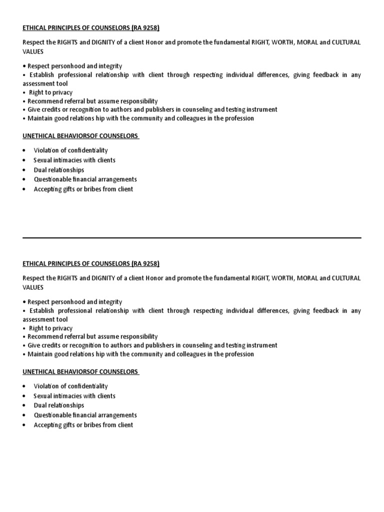 Ethical Principles of Counselors | PDF | School Counselor | Confidentiality