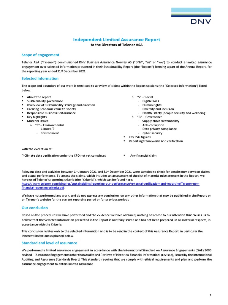 Independent Limited Assurance Report: Scope of Engagement | Download ...