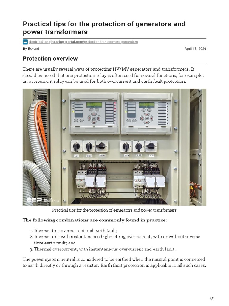 Practical Tips For The Protection of Generators and Power Transformers ...