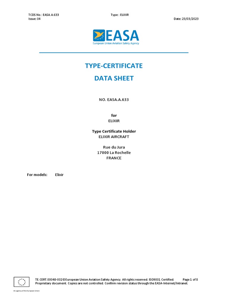 ELIXIR EASA.A.633 TCDS Issue-04 | PDF | Aerospace Engineering ...
