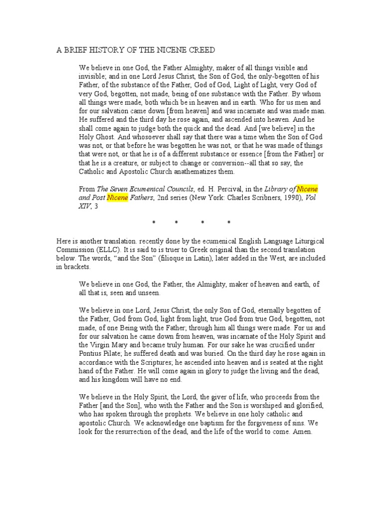 A Brief History of The Nicene Creed | PDF | Arianism | God The Father