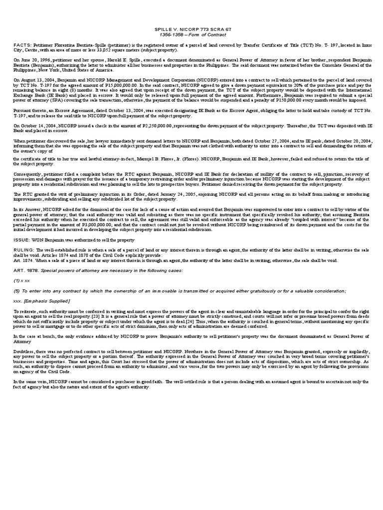 1356-1358 - Form of Contract | PDF | Power Of Attorney | Property