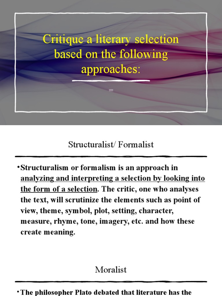 Grade 10 - Critique A Literary Selection Based On The Following | PDF ...