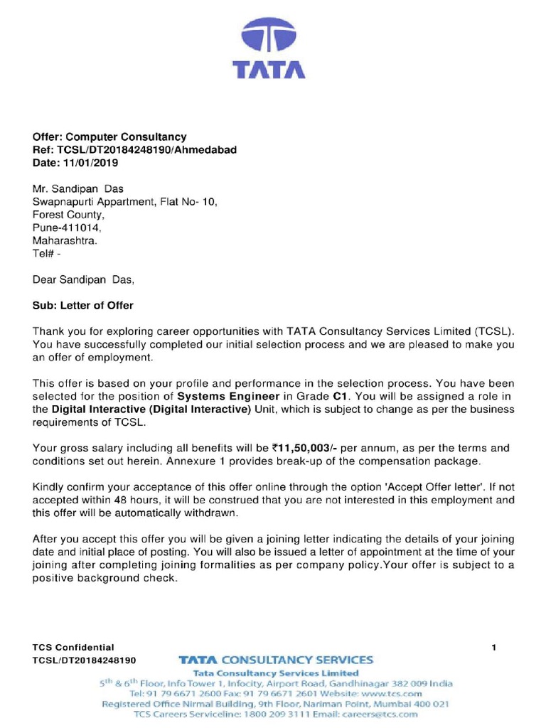 TCS Offer-01 | PDF