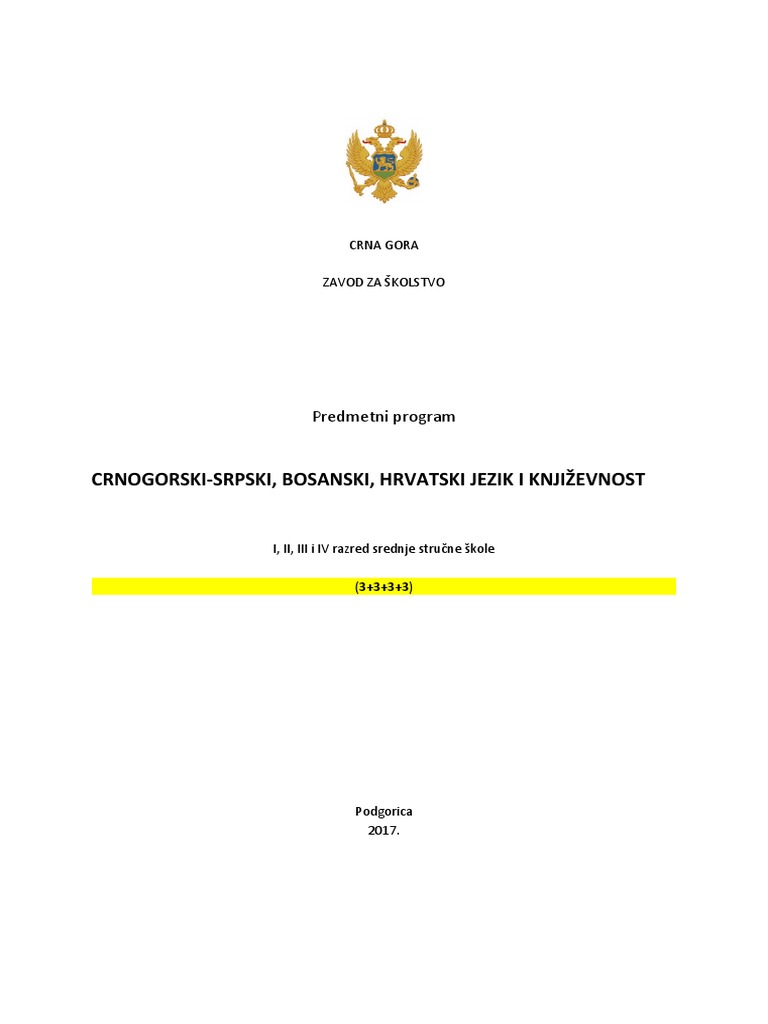 Crnogorski-Srpski, Bosanski, Hrvatski Jezik I Književnost: Predmetni ...