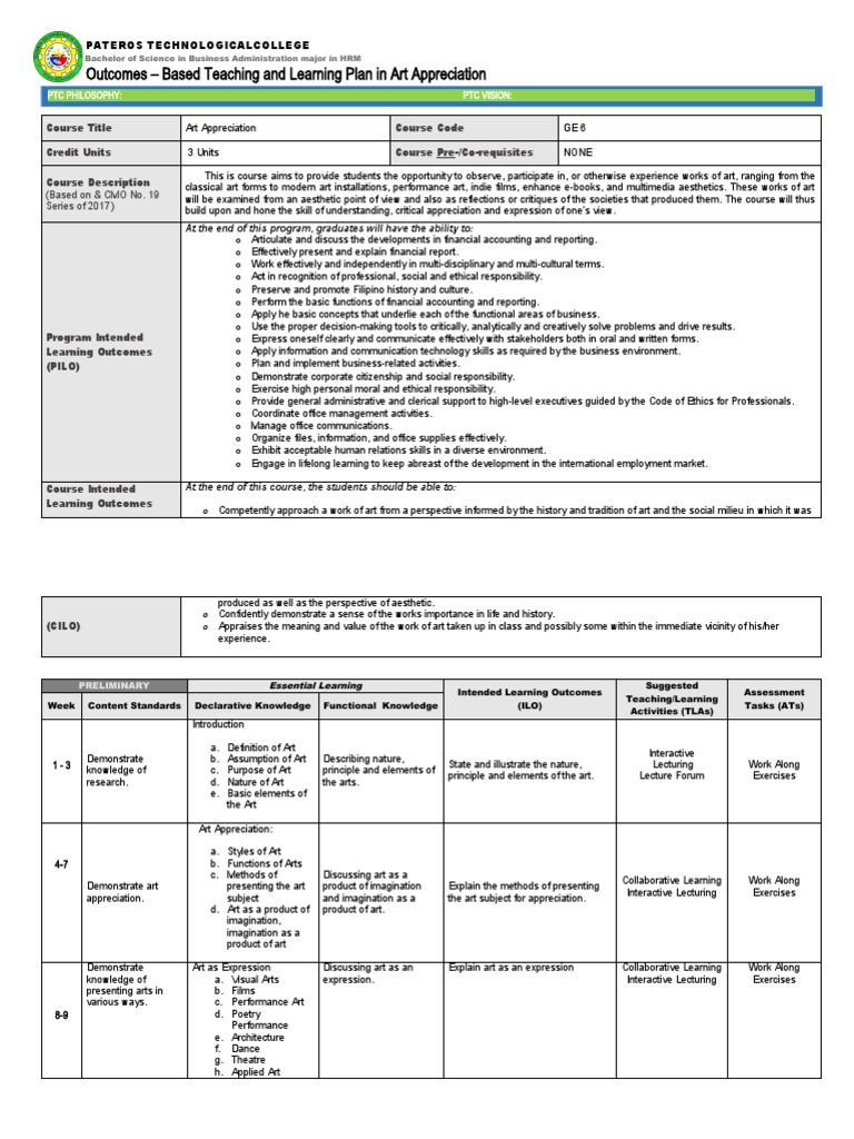 Obtl Art Appreciation | PDF | Learning | The Arts