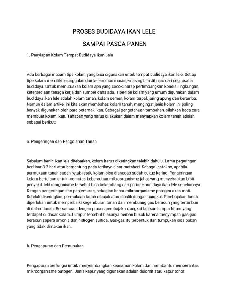 Proses Budidaya Ikan Lele | PDF