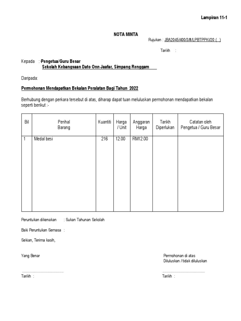Nota Minta - Doc Sukan 2022 | PDF