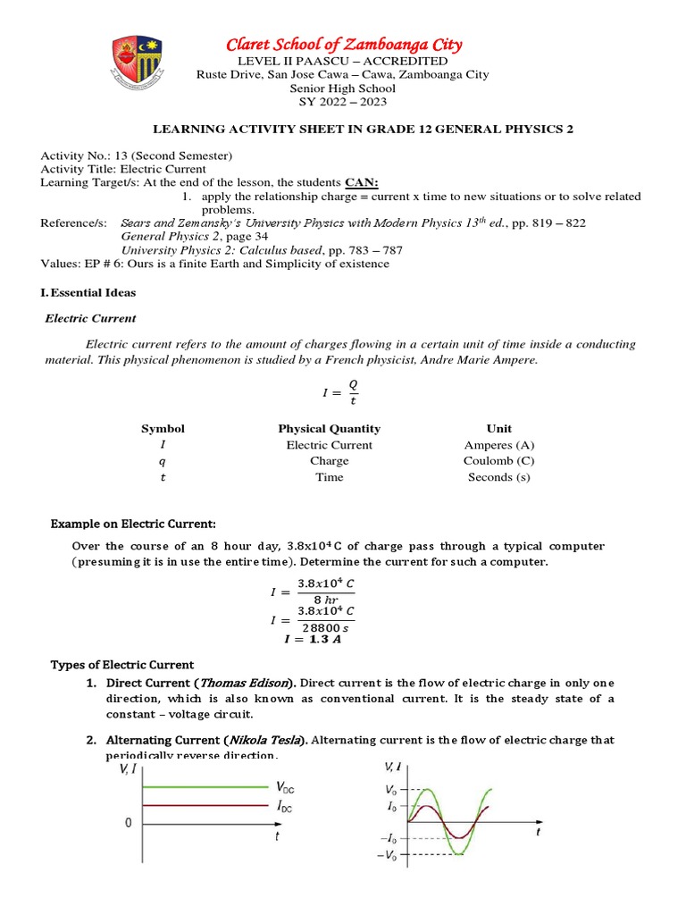 Physics Electric-Current | PDF | Electric Current | Electricity