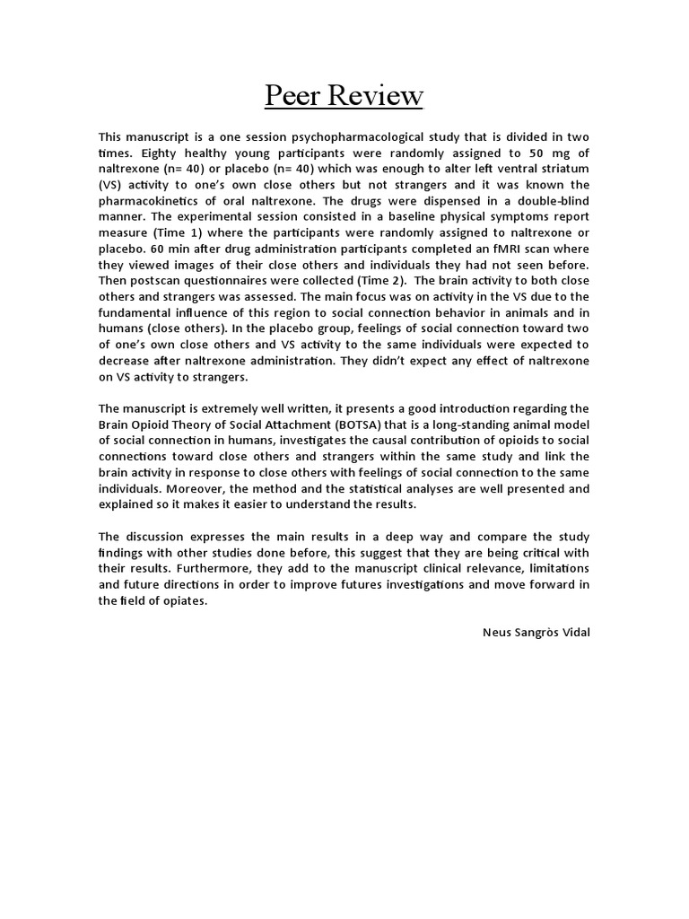 Peer Review 1-Neus Sangròs Vidal | PDF | Functional Magnetic Resonance Imaging | Placebo