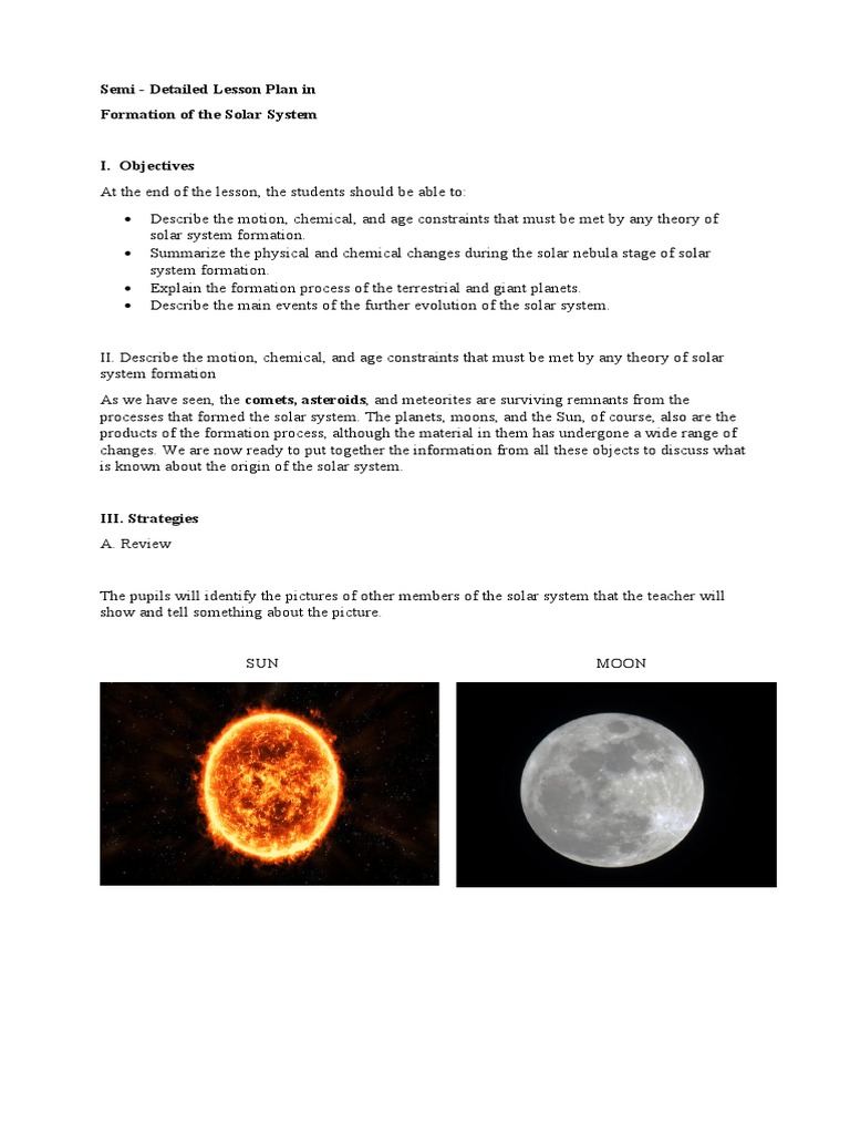 Semi Detailed Lesson Plan in Formation of The Solar System | PDF ...