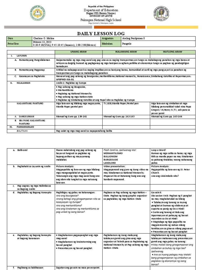 DLL AP8 - Q3 - Modyul 1-Aralin 1 Paglakas NG Europe | PDF