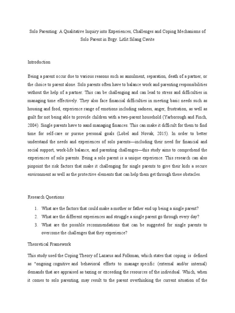 Solo Parenting Research Paper | PDF | Parenting | Psychology
