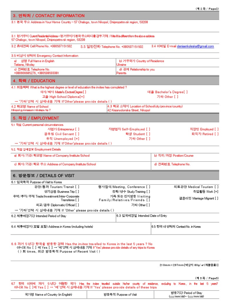 Immigration Korea Denysenko | PDF
