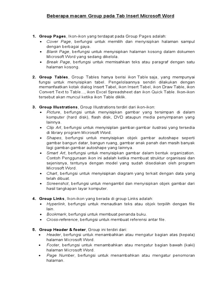 Ikon dan Fungsi di Tab Insert Word | PDF | Komputer