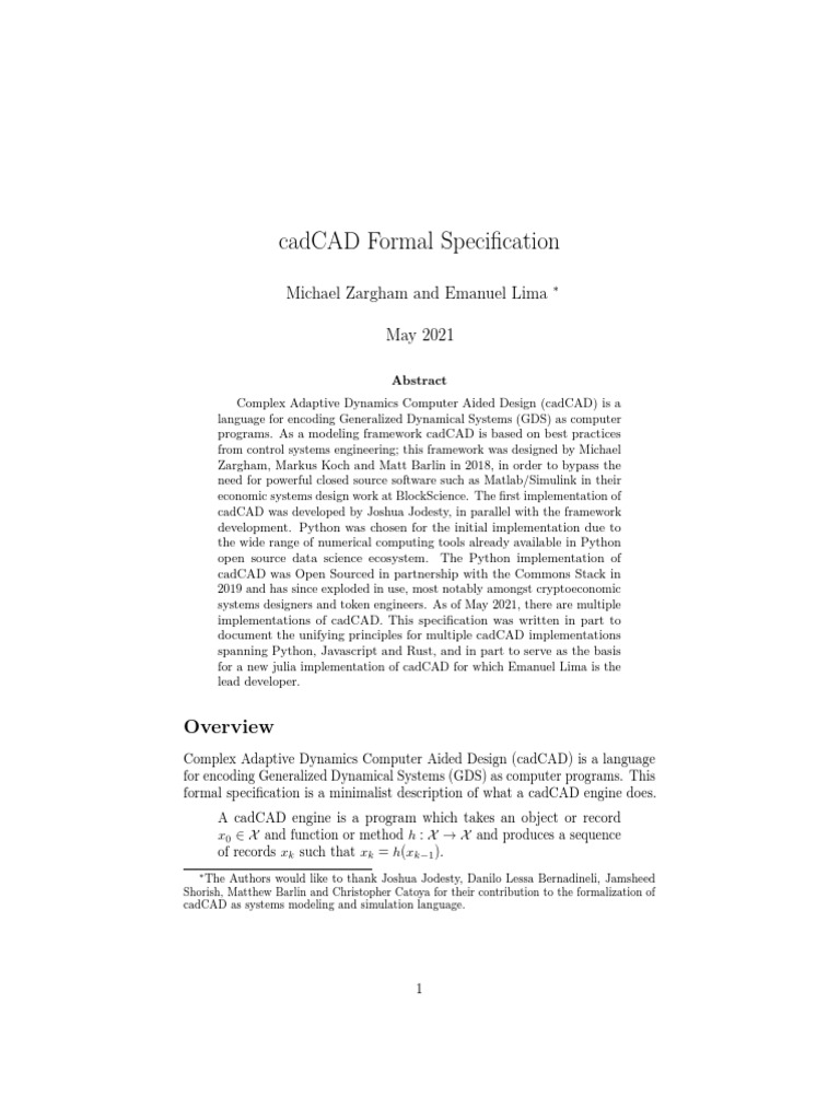 cadCAD Specification Document | PDF