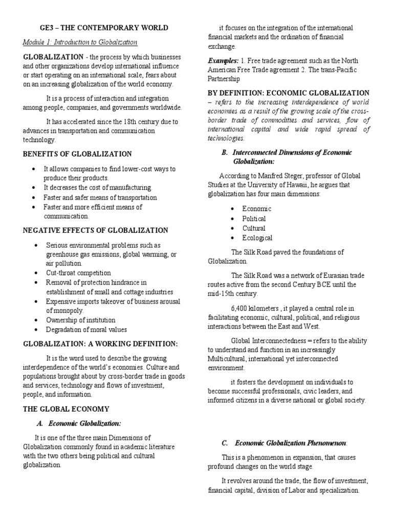 Contemporary World Module 1-2 | PDF | Globalization | Floating Exchange ...
