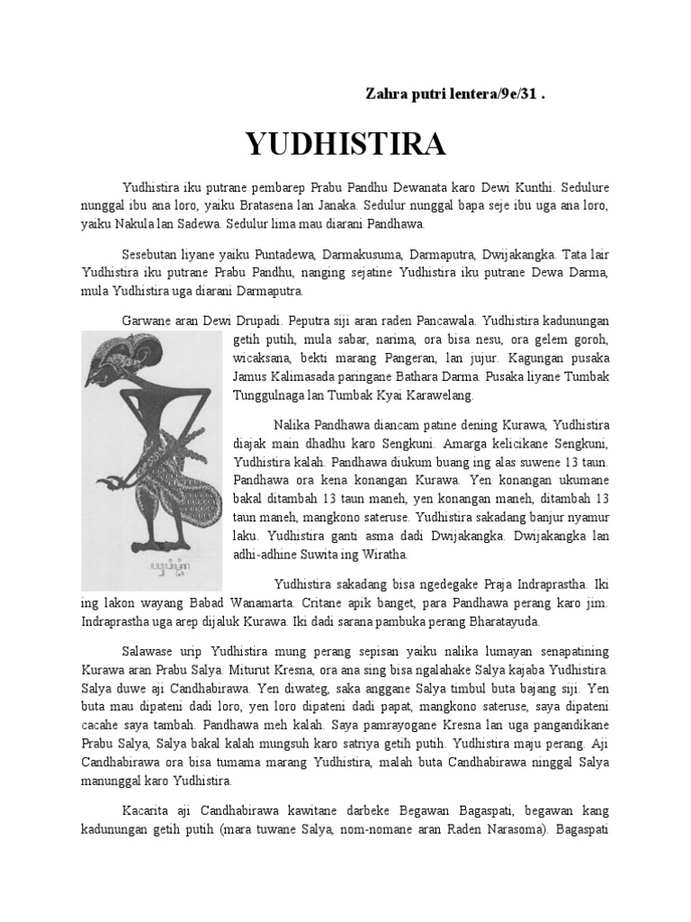 Yudhistira: Zahra Putri Lentera/9e/31 | PDF