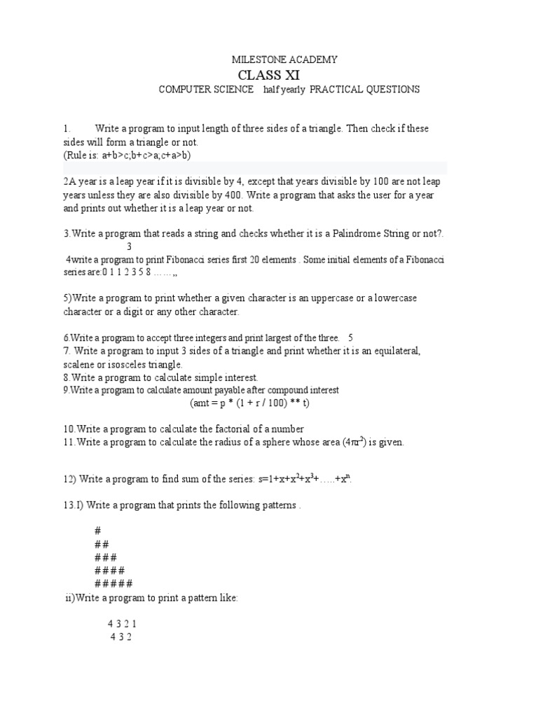 11 CS Hy Pract Ques | PDF | Triangle | String (Computer Science)