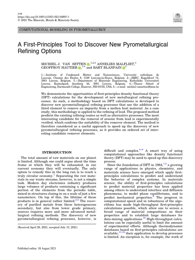 A First-Principles Tool To Discover New Pyrometallurgical Refining ...