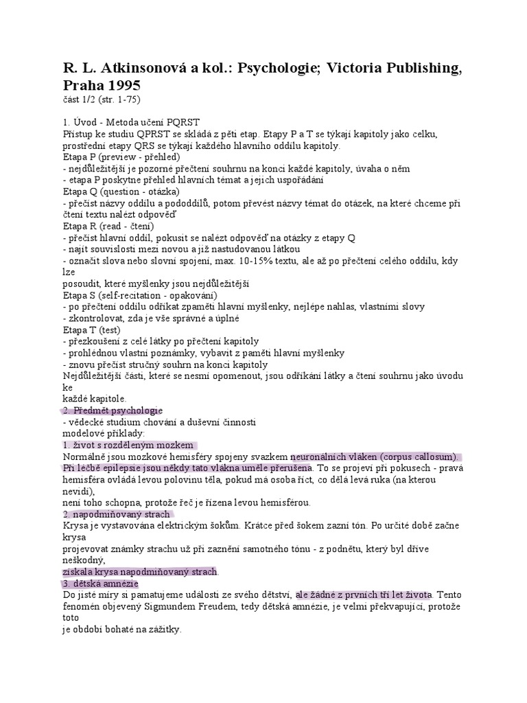 R. L. Atkinsonová A Kol.: Psychologie Victoria Publishing, Praha 1995 | PDF