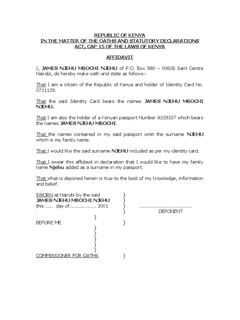 Affidavit - Declaration of Name - Dot | PDF