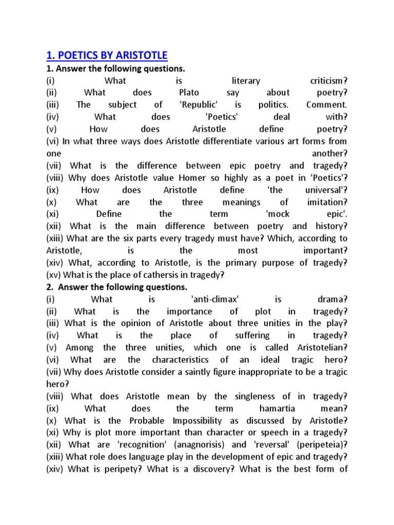 Aristotle Questions | PDF | Tragedy | Aristotle