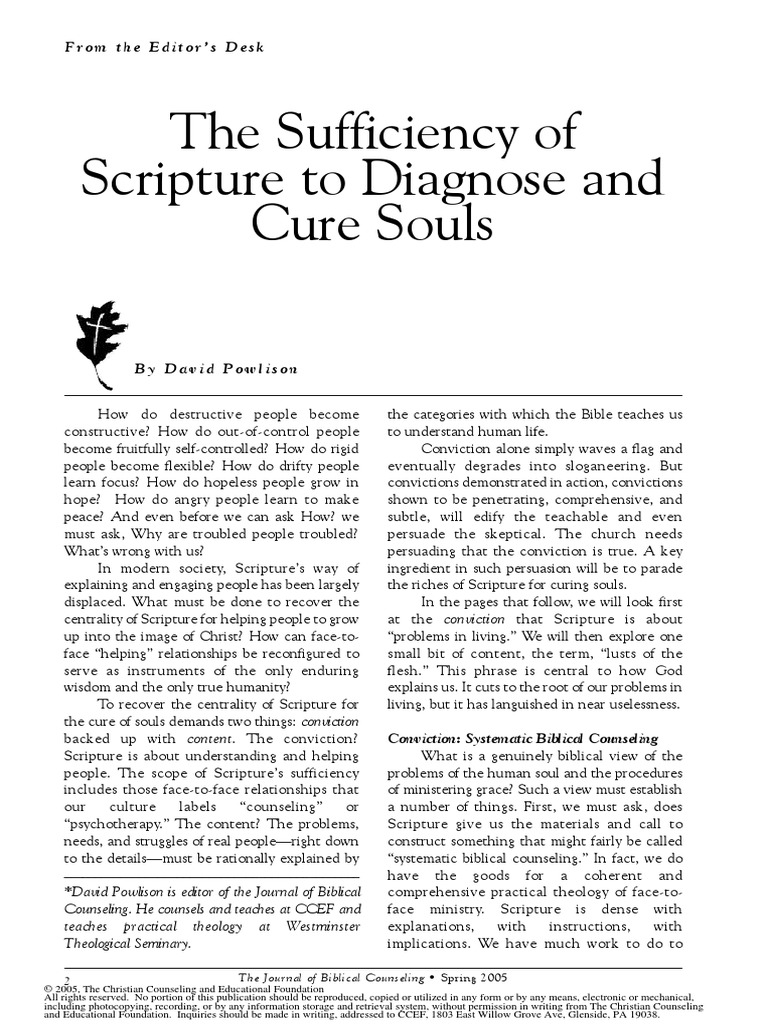 The Sufficiency of Scripture To Diagnose and Cure Souls - CCEF | PDF ...