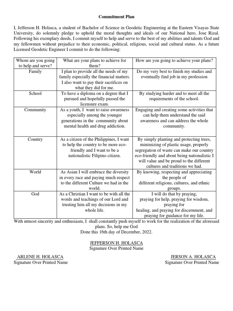 Commitment Plan | PDF