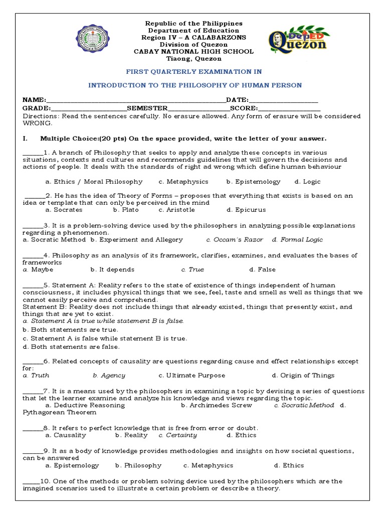 q1 Pre-Post Test | PDF | Knowledge | Reality
