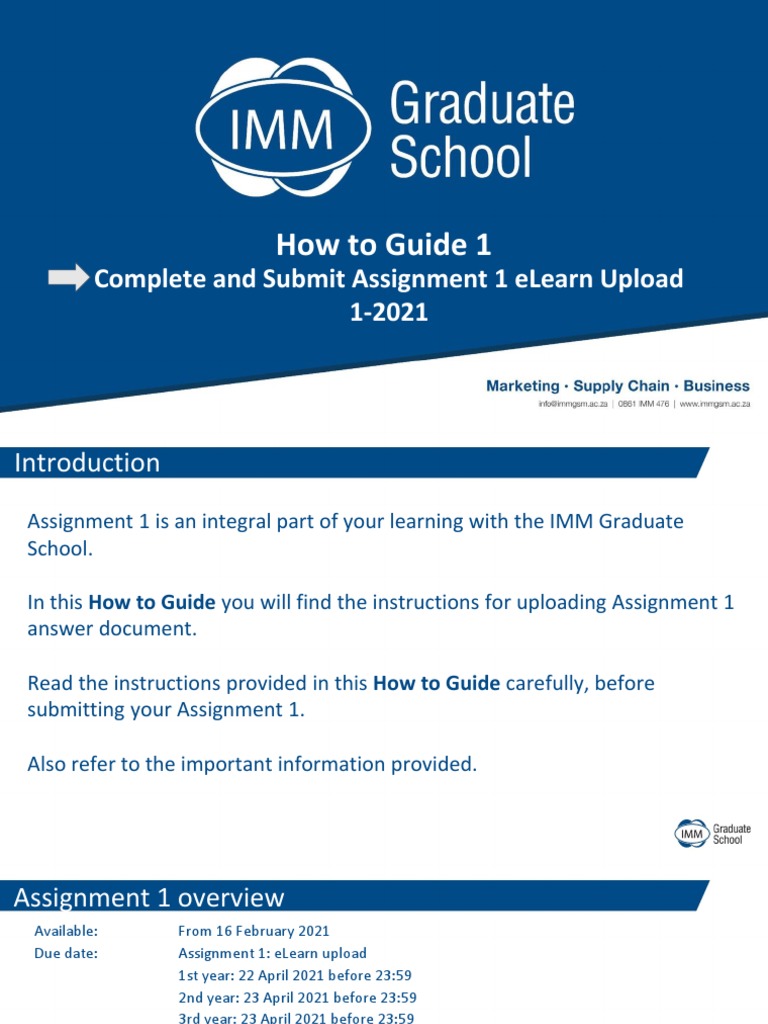 Complete and Submit Assignment 1 Elearn Upload 1-2021: How To Guide 1 ...