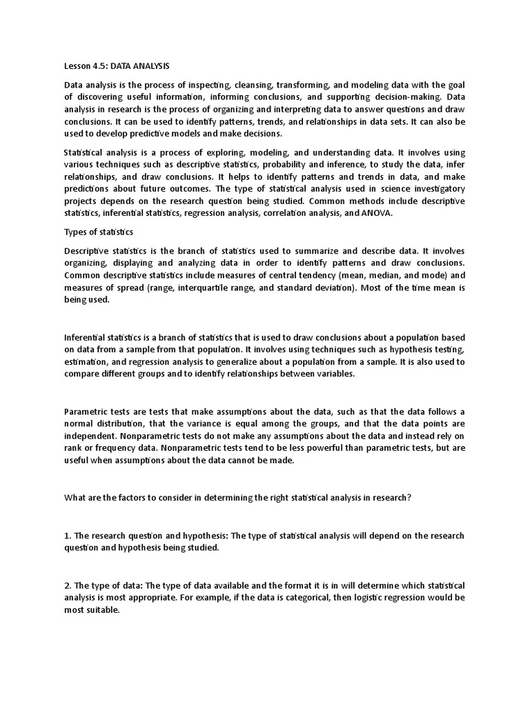 Data Analysis Lecture | PDF