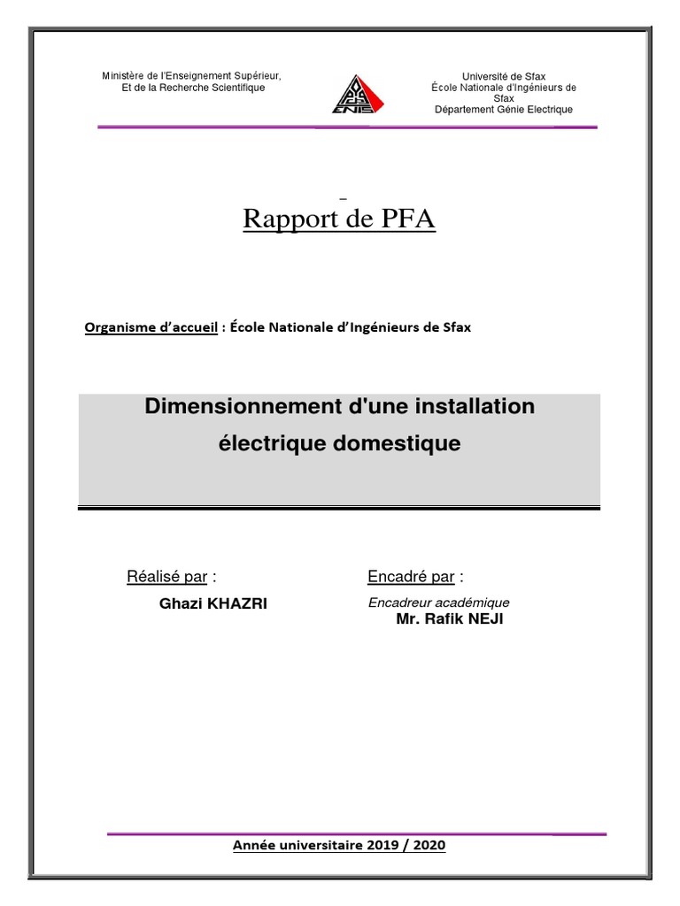 Rapport de PFA: Dimensionnement D'une Installation Électrique Domestique | PDF ...