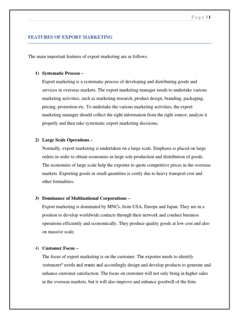 Features of Export Marketing | PDF | Exports | Marketing