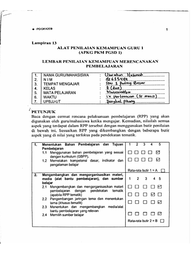 Lembar APKG Ujian Uswatun Hasanah | PDF
