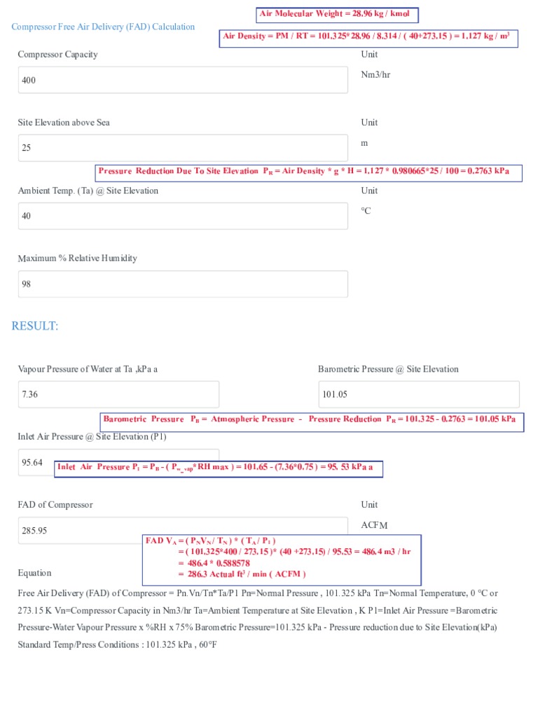 Free Air Delivery (FAD) - Calculation | PDF