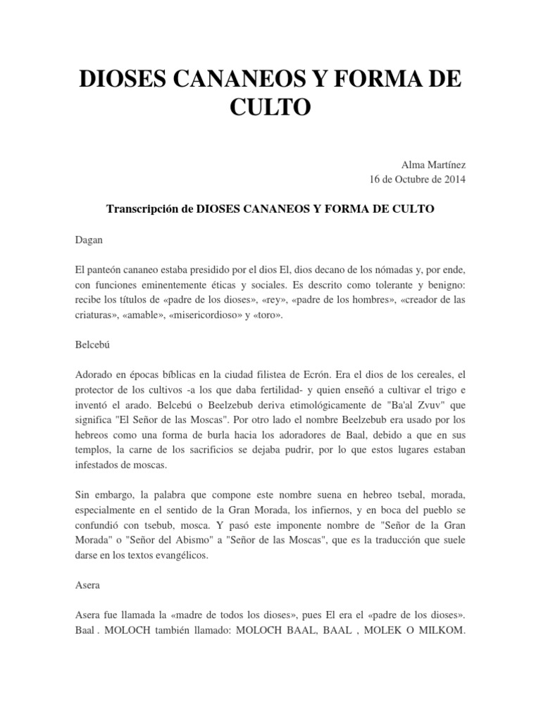 Transcripción de Dioses Cananeos Y Forma de Culto | PDF