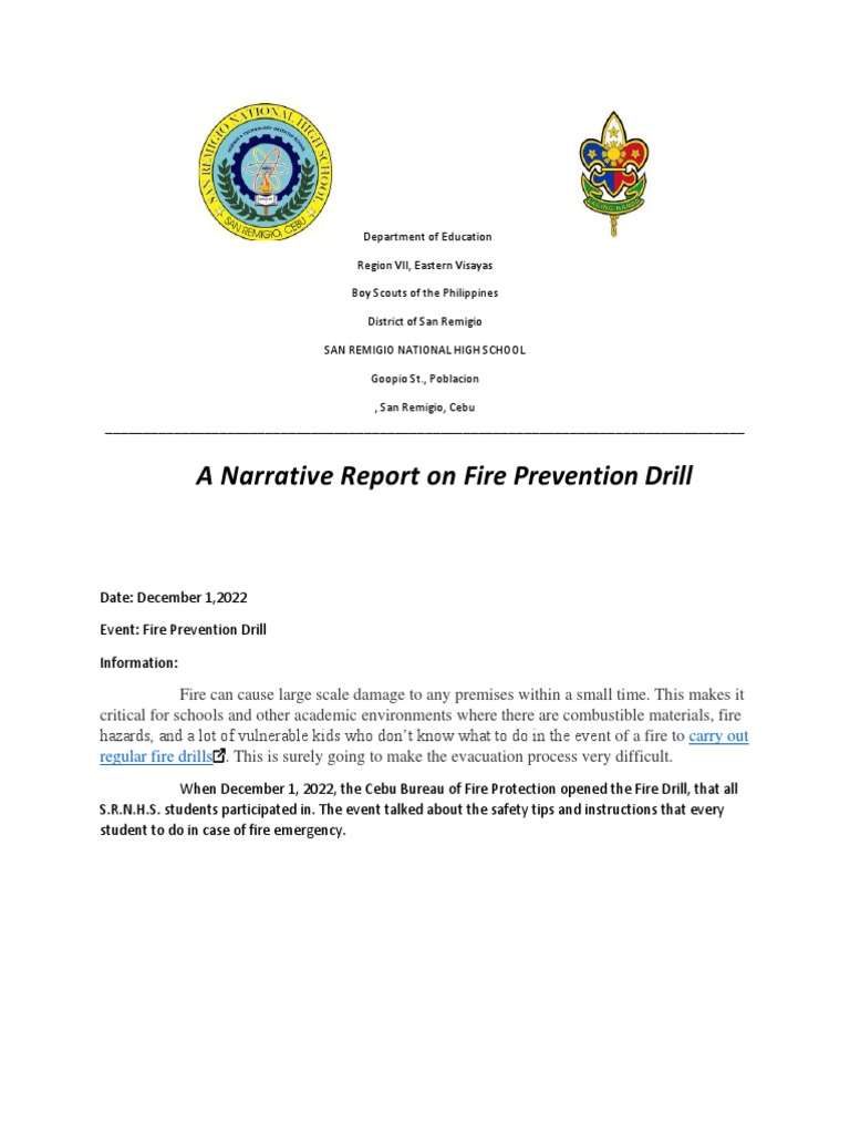 Narrative Report On Fire Prevention Drill | PDF | Fires | Safety