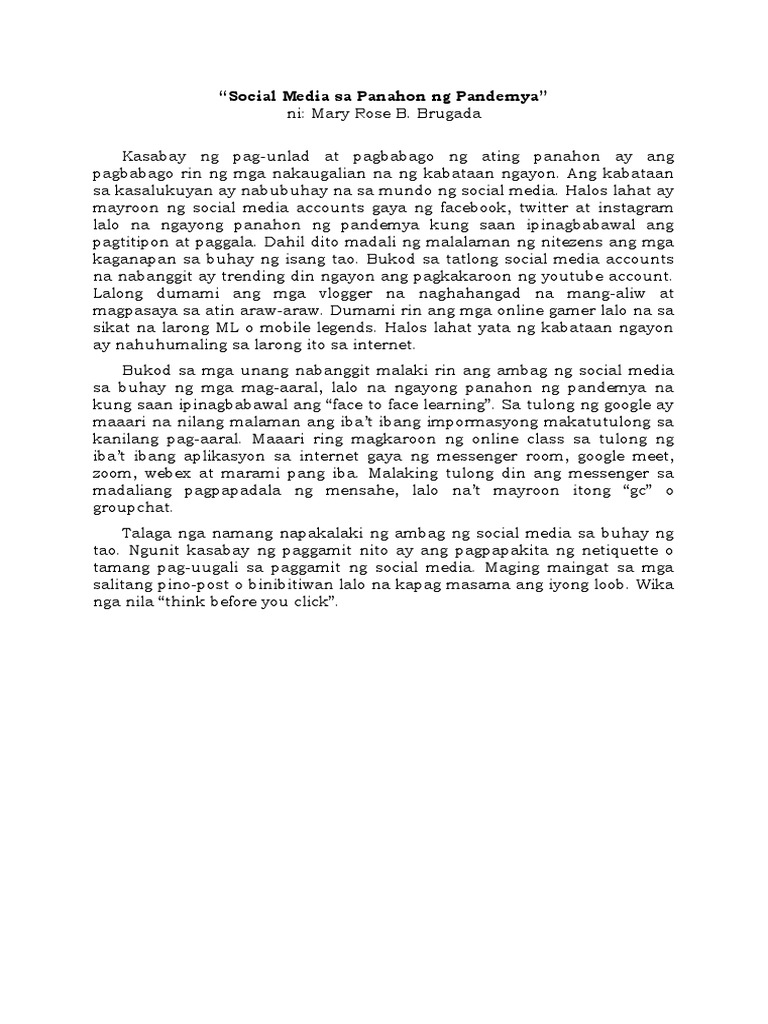 Social Media Sa Panahon NG Pandemya - G8 | PDF