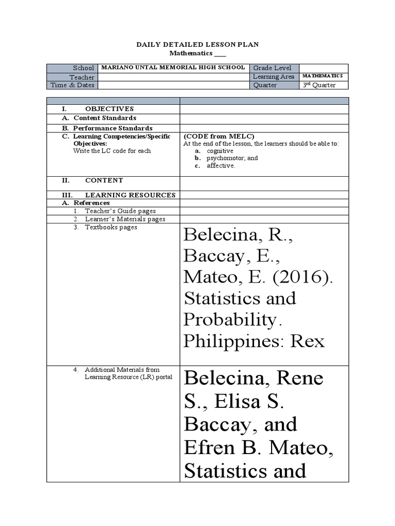 Daily Lesson Plan for Mathematics | PDF | Communication | Learning