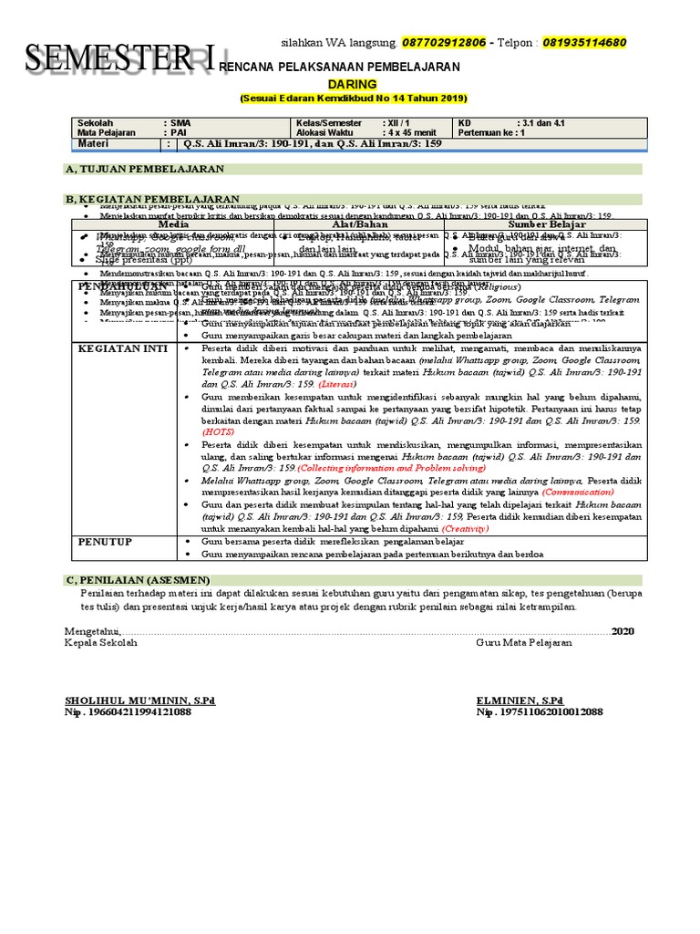 RPP PAI Ganjil Download Kelas 12 | PDF