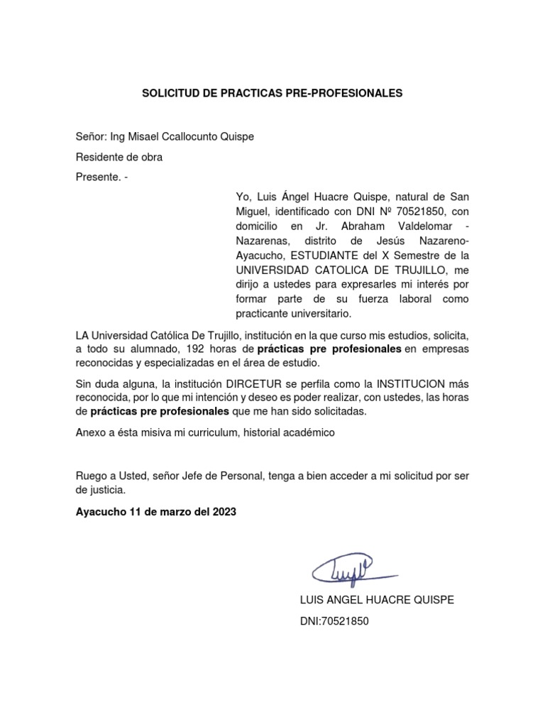 Solicitud de Practicas Pre Luis | PDF