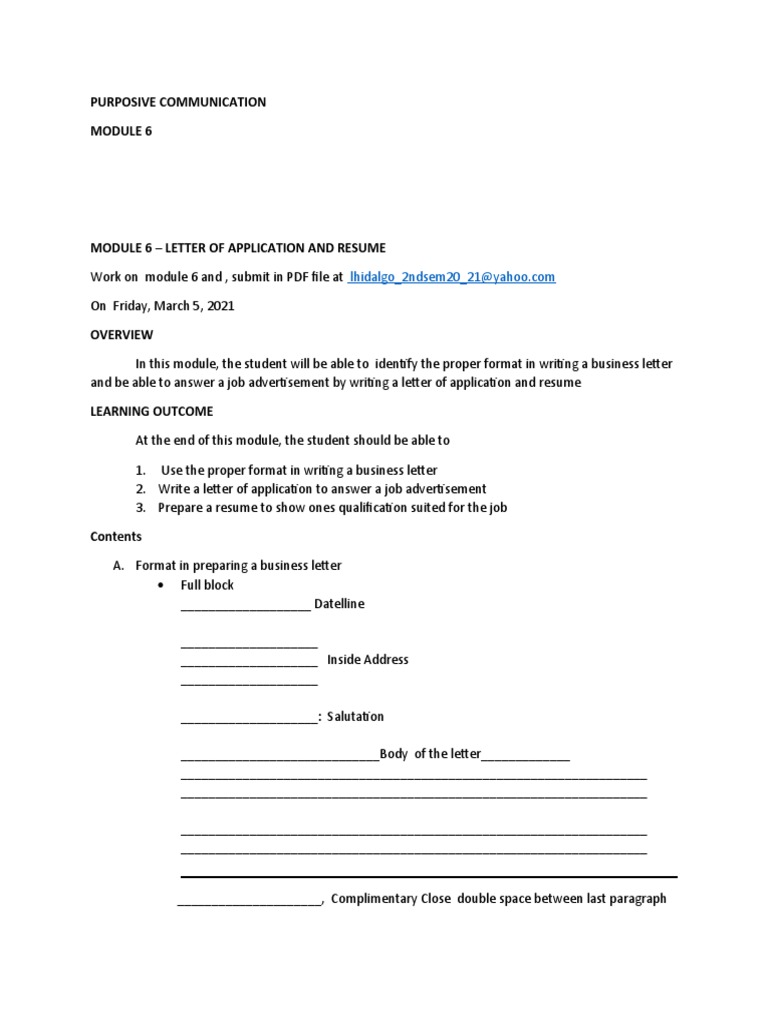 PCOM Module 6-Midterm-Letter of Application and Resume | PDF | Computing